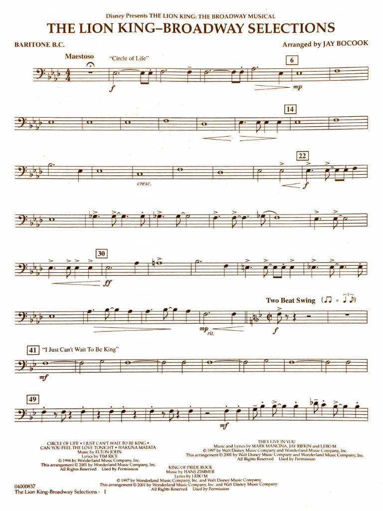 Lion King - Baritone BC | PDF