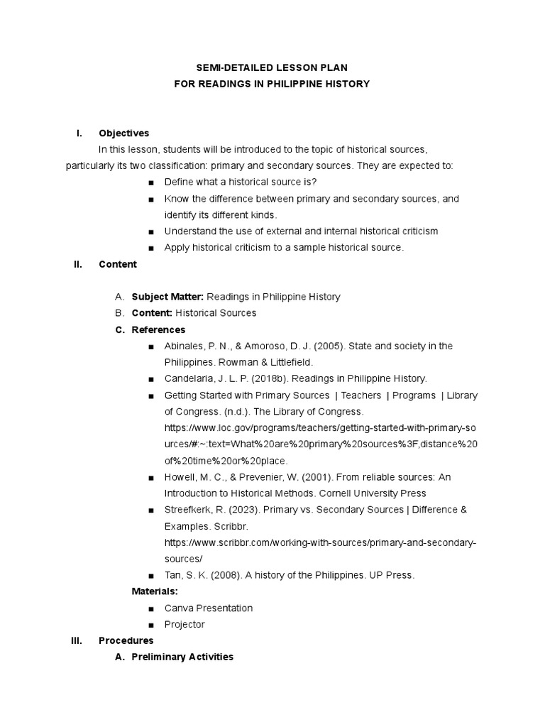 Semi-Detailed Lesson Plan - RPH | PDF | Primary Sources | Science
