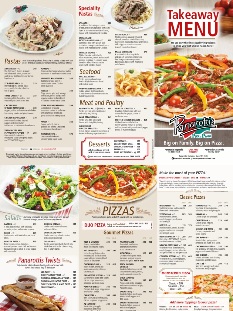 En Company 84746 Menu Panarottis Mauritius 496914 | PDF