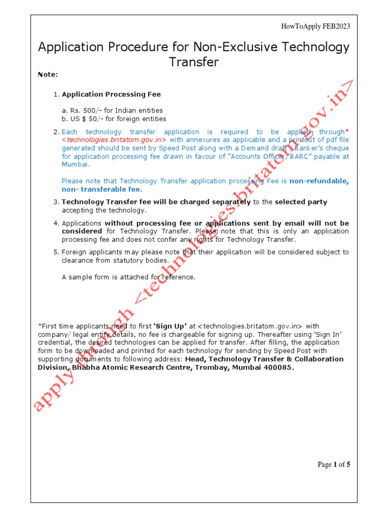 BARC Technology Transfer Application Guide | PDF