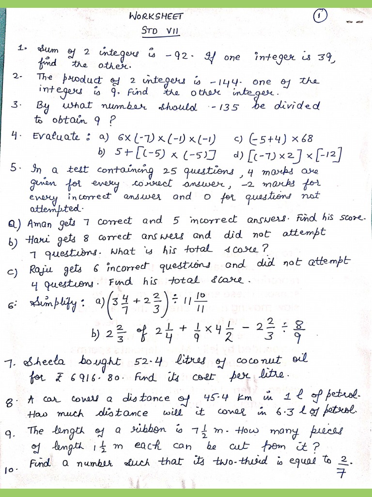 Holiday Homework' MATHS' | PDF