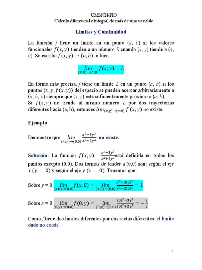Límites y Continuidad Multivariable | PDF | Límite (Matemáticas) | Integral