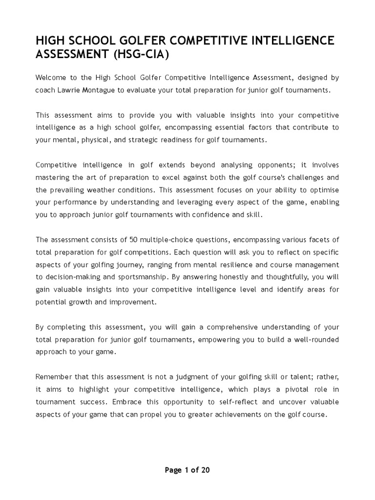 High School Golfer Assessment Guide | PDF | Intelligence | Behavioural ...