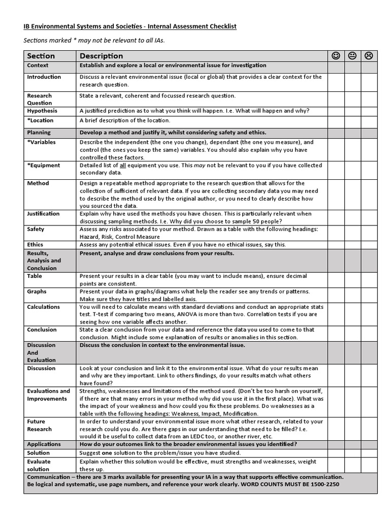 ESS IA Checklist for IB Students | PDF | Computers
