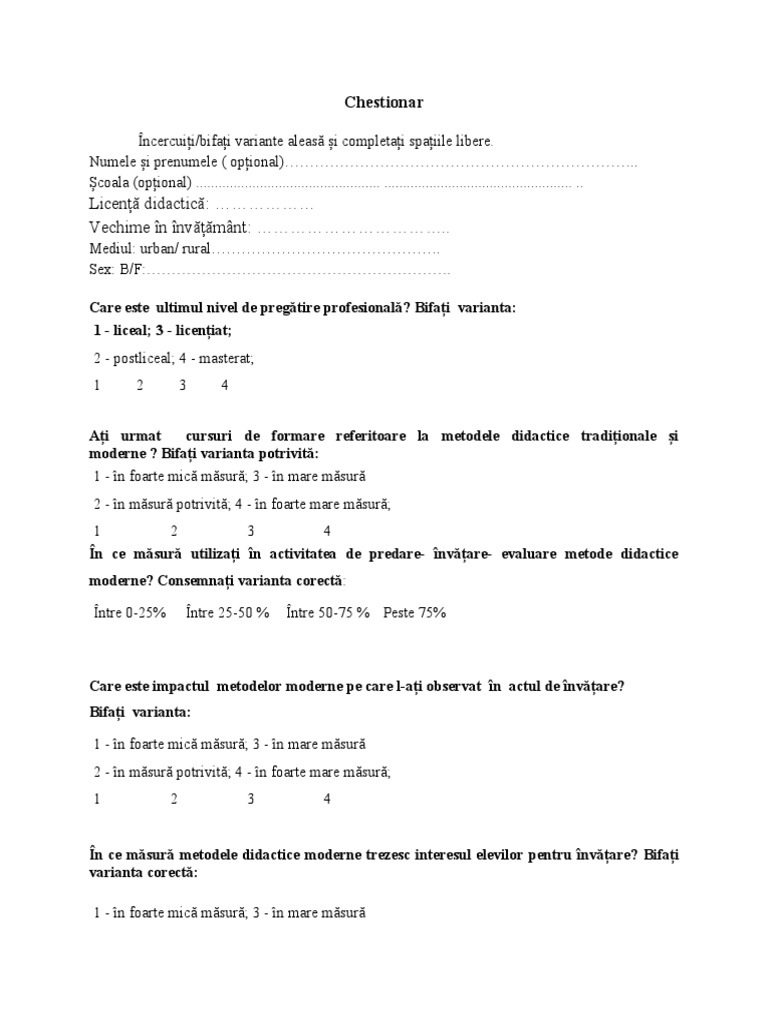 model-chestionar 111 | PDF