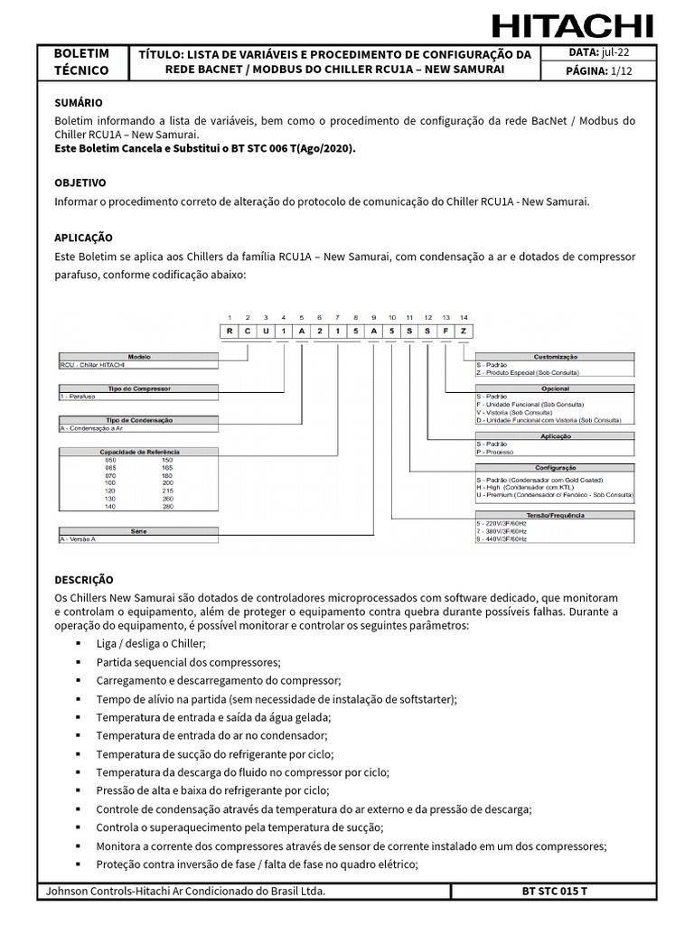Chiller Hitachi Modbus | PDF