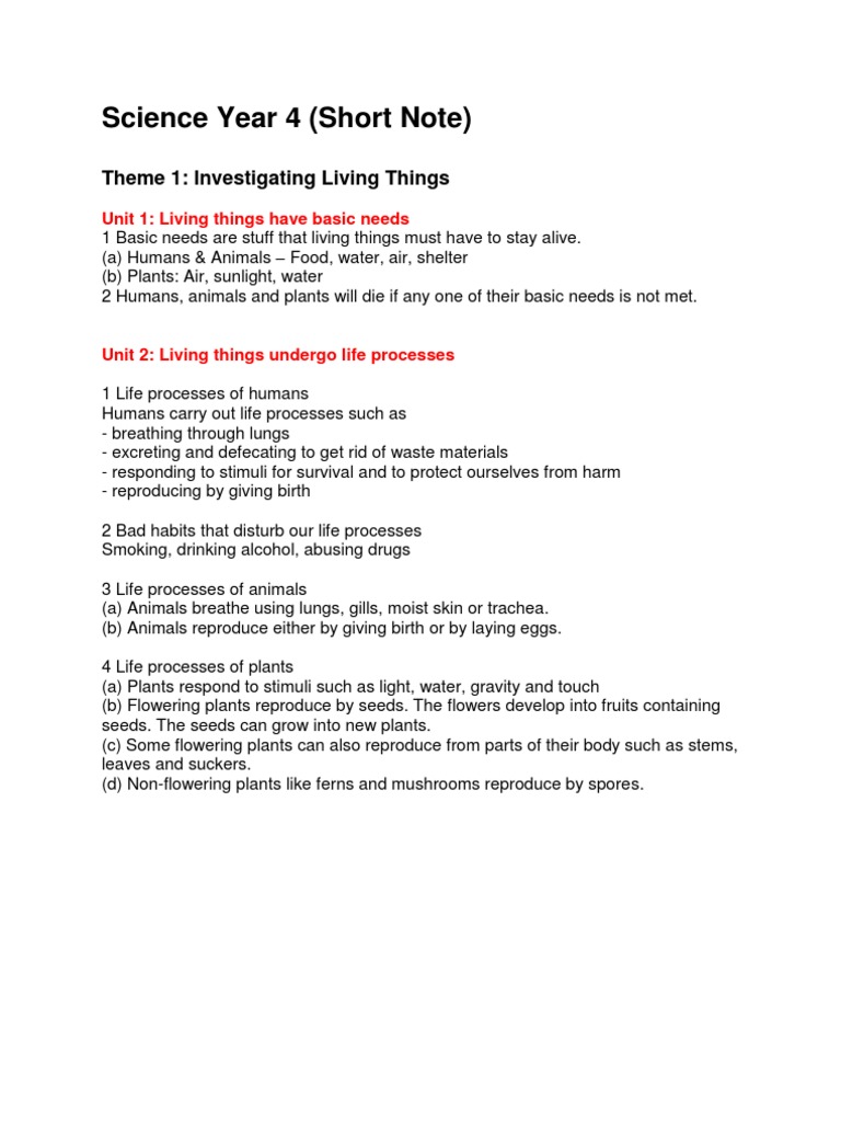 Science Year 4 (Notes) | PDF