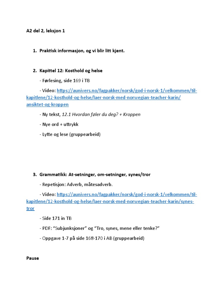 A2-2 Leksjon 1 | PDF