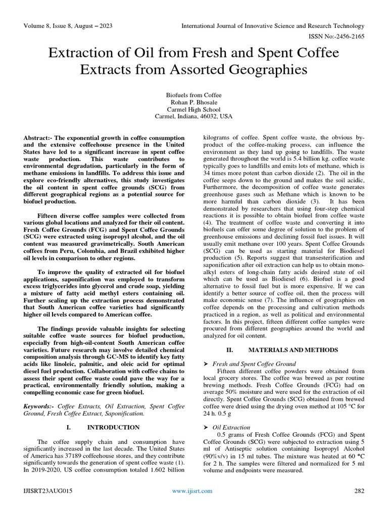 Extraction of Oil From Fresh and Spent Coffee Extracts From Assorted ...