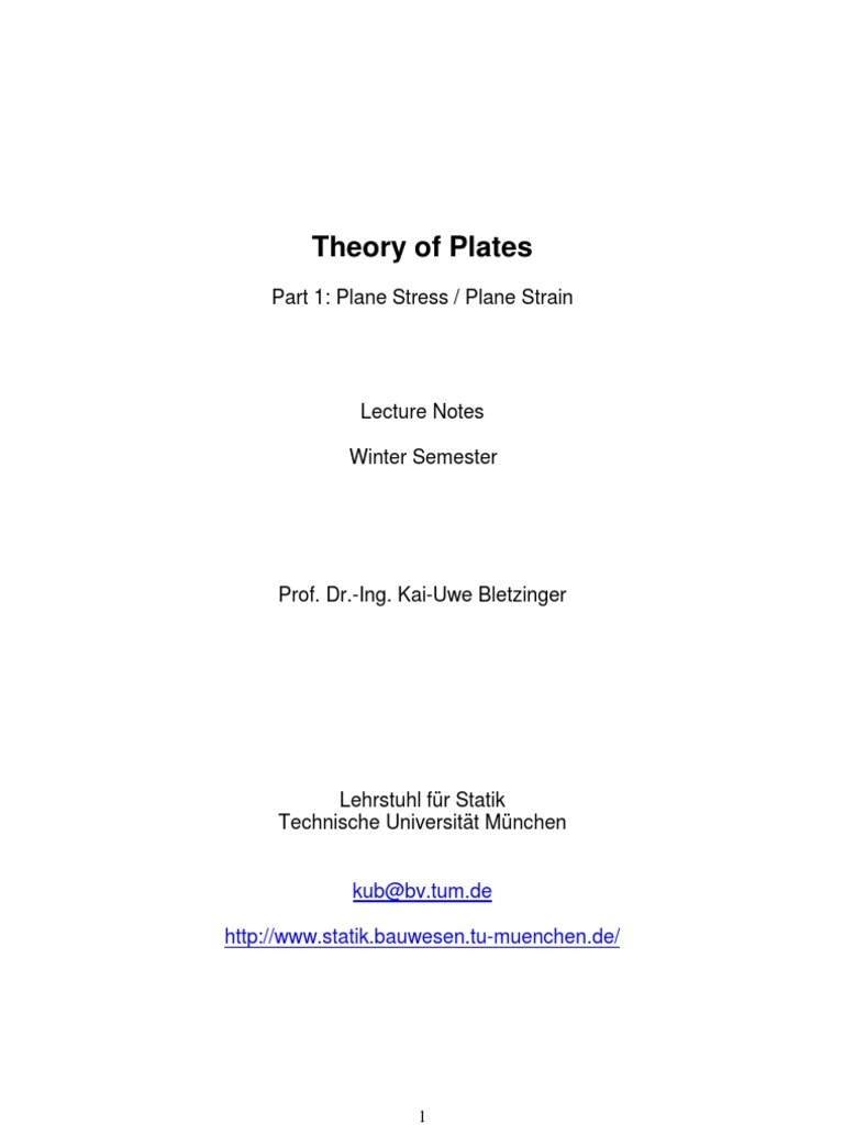 Plate Theory Lecture Notes | PDF | Stress (Mechanics) | Deformation ...