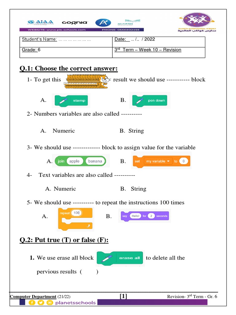 Computer - Grade 6 - Revision Sheet | PDF