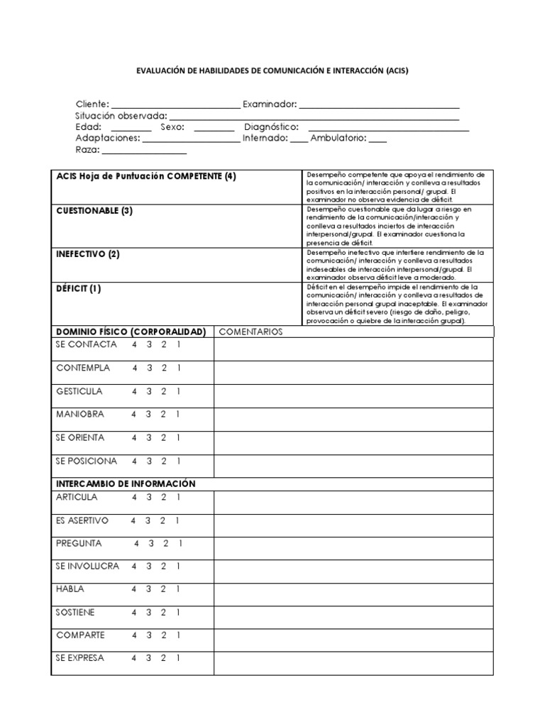 ACIS - Evaluación de Habilidades de Comunicación e Interacción (Pauta ...