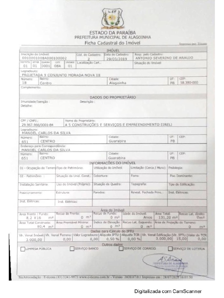 Ficha cadastral de imóvel | PDF