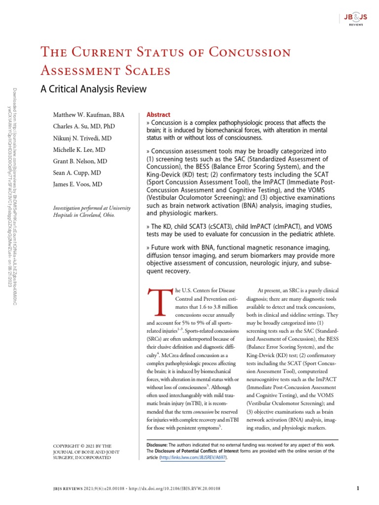 The Current Status of Concussion Assessment.1 | PDF