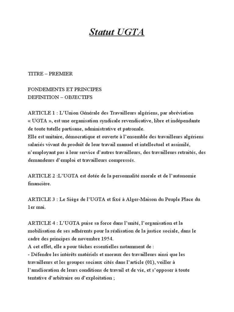 Statut UGTA | PDF