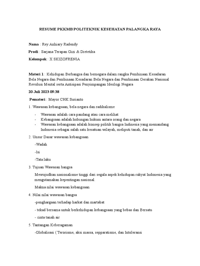 Resume PKKMB Politeknik Kesehatan Palangka Raya | PDF
