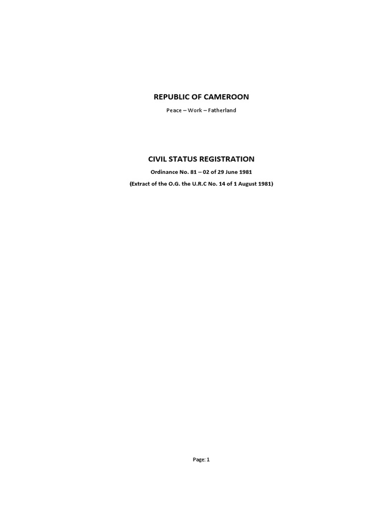 Cameroon Civil Status Registration Ordinance | PDF