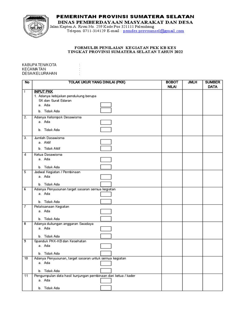 Format Penilaian LOMBA PKK KB KES | PDF