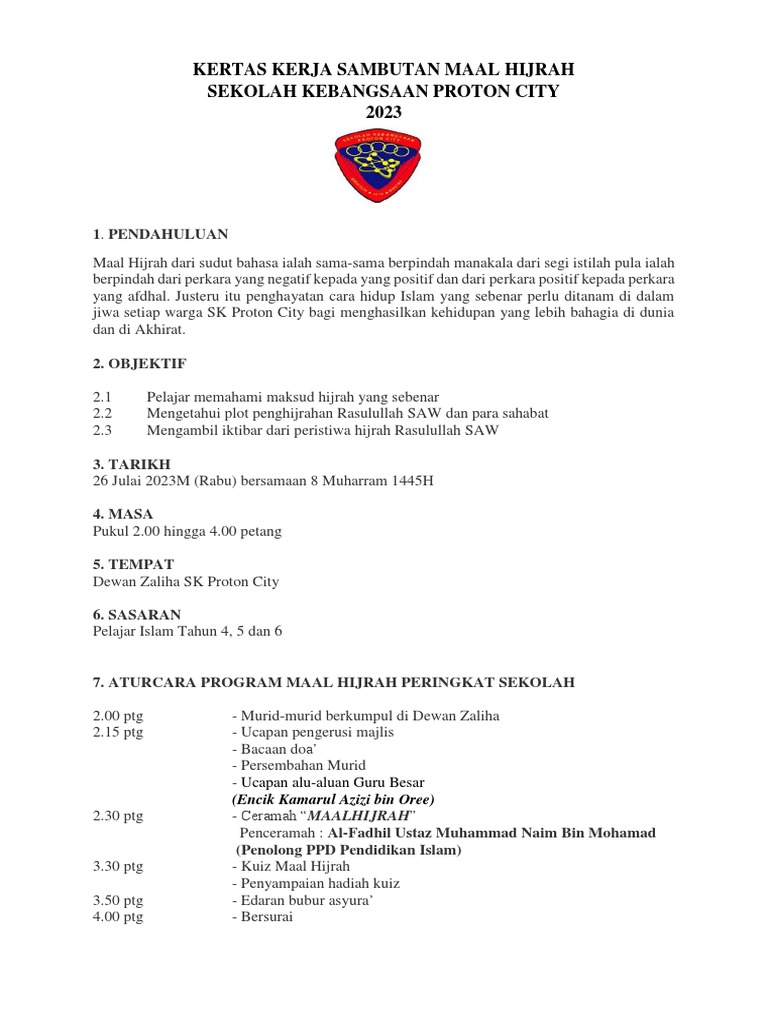 Jawatankuasa Gerak Kerja Maal Hijrah SKPC | PDF