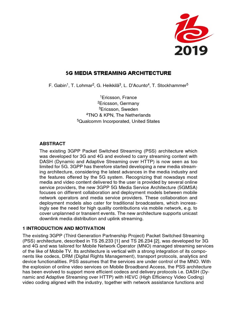 5G Media Streaming Architecture | Download Free PDF | Streaming Media | Computer Network