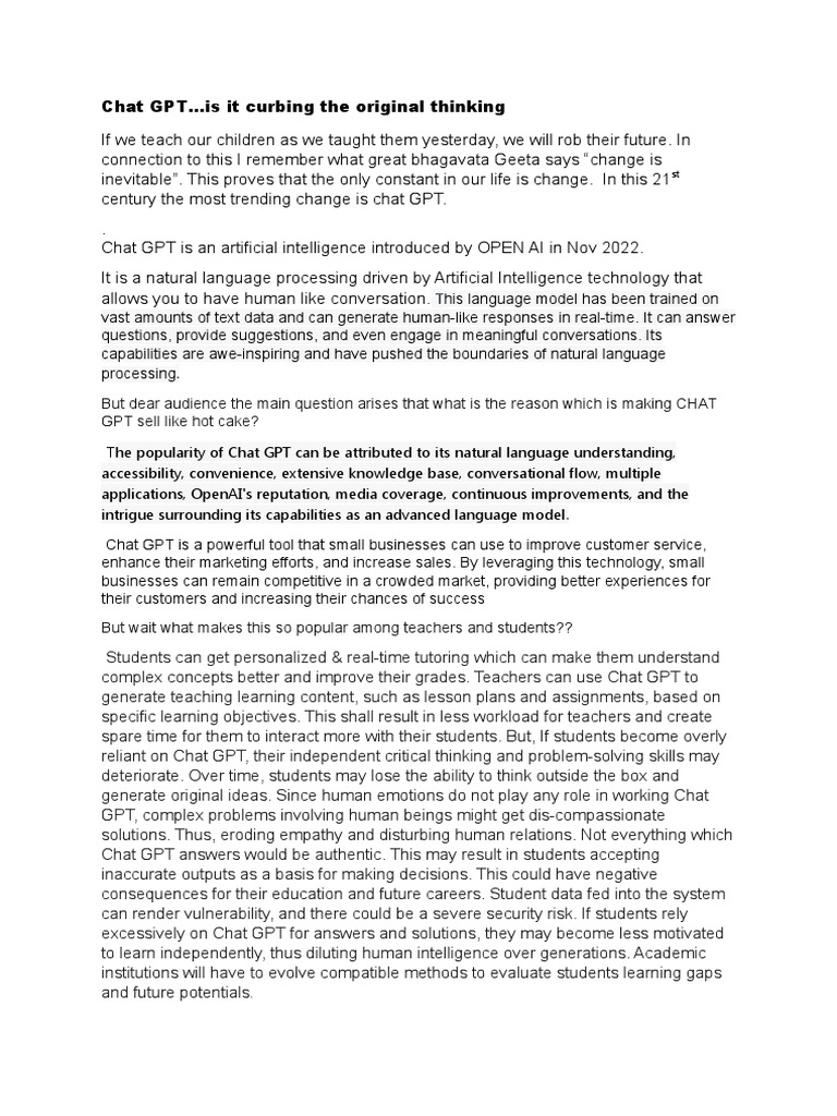 Impact of Chat GPT on Education | PDF | Career & Growth