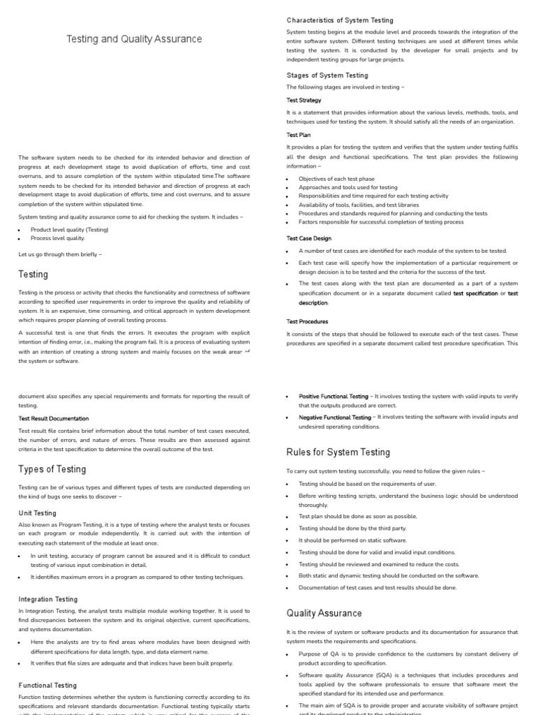 Testing and Quality Assurance 8 | PDF | Software Testing ...