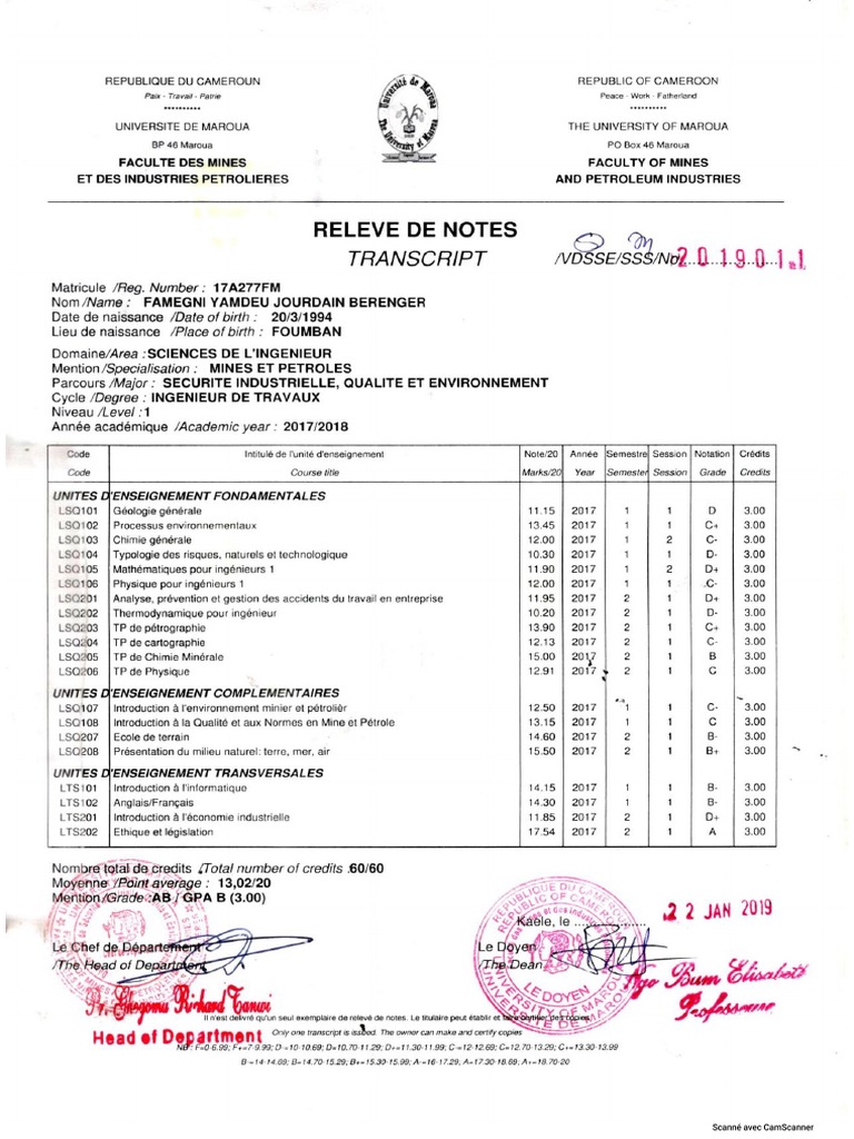 Releve de Notes 2 - 095423 | PDF