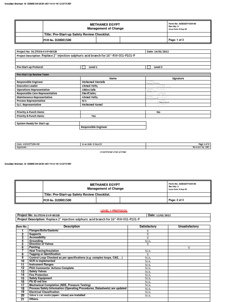 Pre-Start-up Safety Review Checklist | PDF