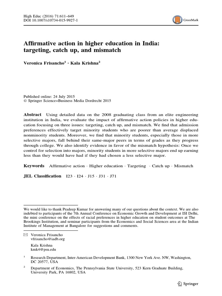 Affirmative Action in Higher Education in India: Targeting, Catch Up ...