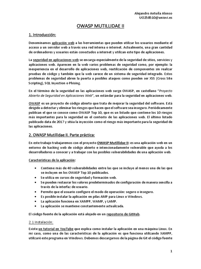 Owasp Mutillidae Ii Uo258510 Pdf Software De La Aplicacion Aplicación Web