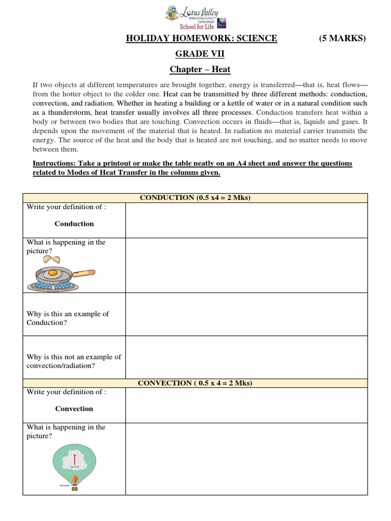 Science Holiday Homework | PDF