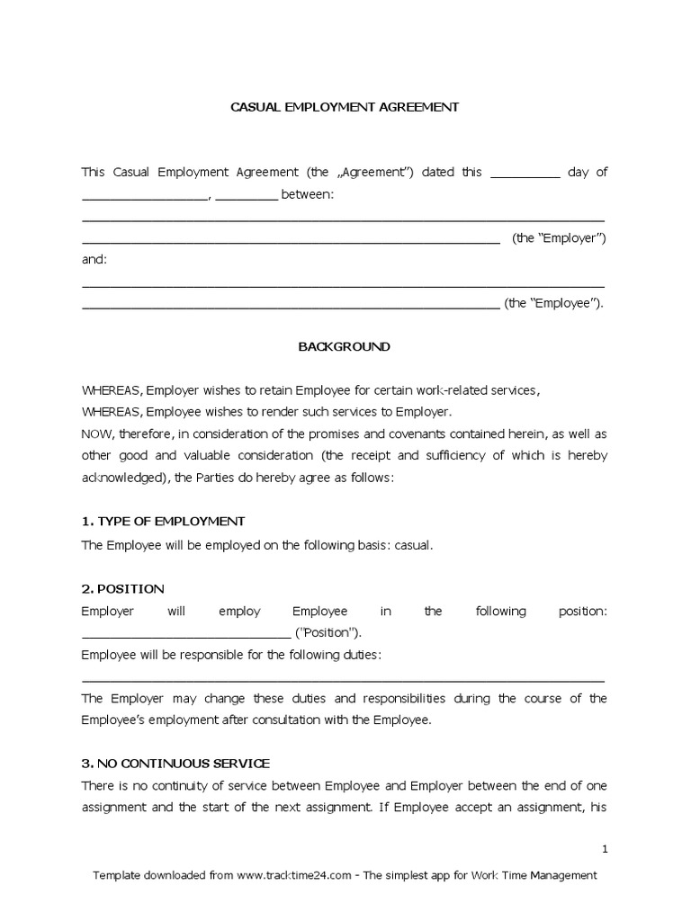 Casual Employment Agreement | PDF