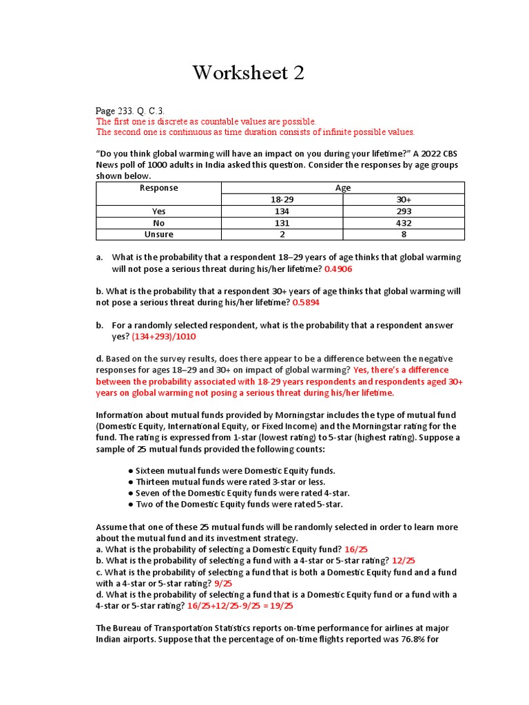 Worksheet - Probability, RV and Prob Distributions-Solution | PDF ...