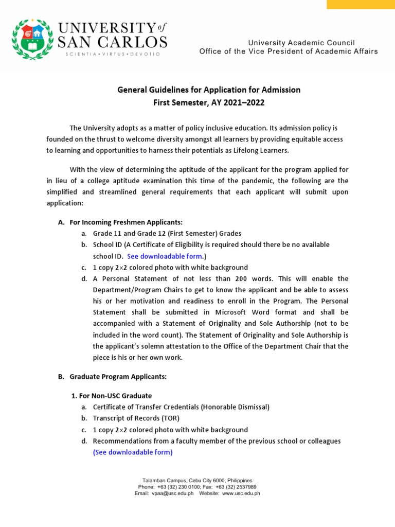 Admission Guidelines 1st Sem AY 2021 v27022021 | PDF