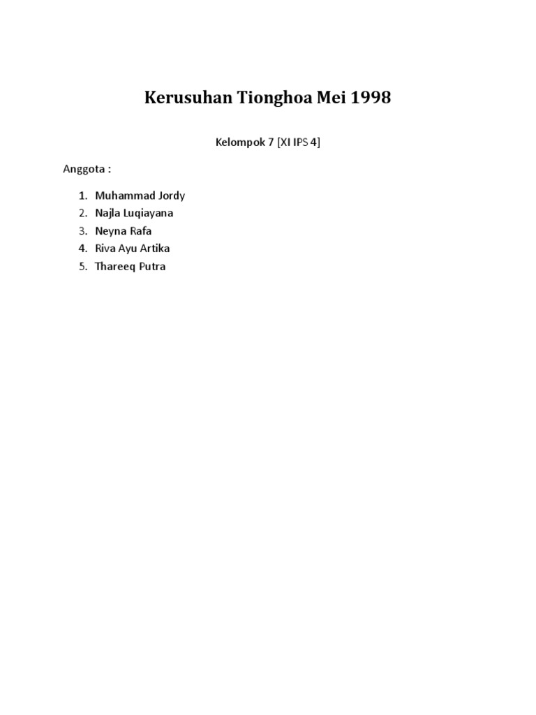 Kerusuhan Tionghoa Mei 1998 (Kel. 7) | PDF