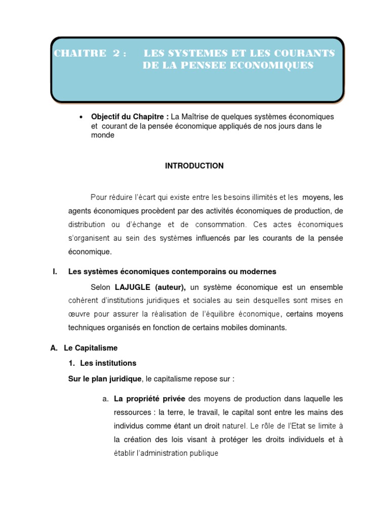 Systèmes économiques : Avantages et inconvénients | PDF