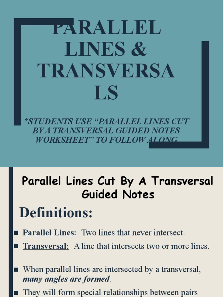 Parallel Lines Cut by a Transversal Notes | PDF