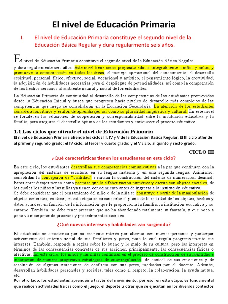 El Nivel de Educación Primaria | PDF