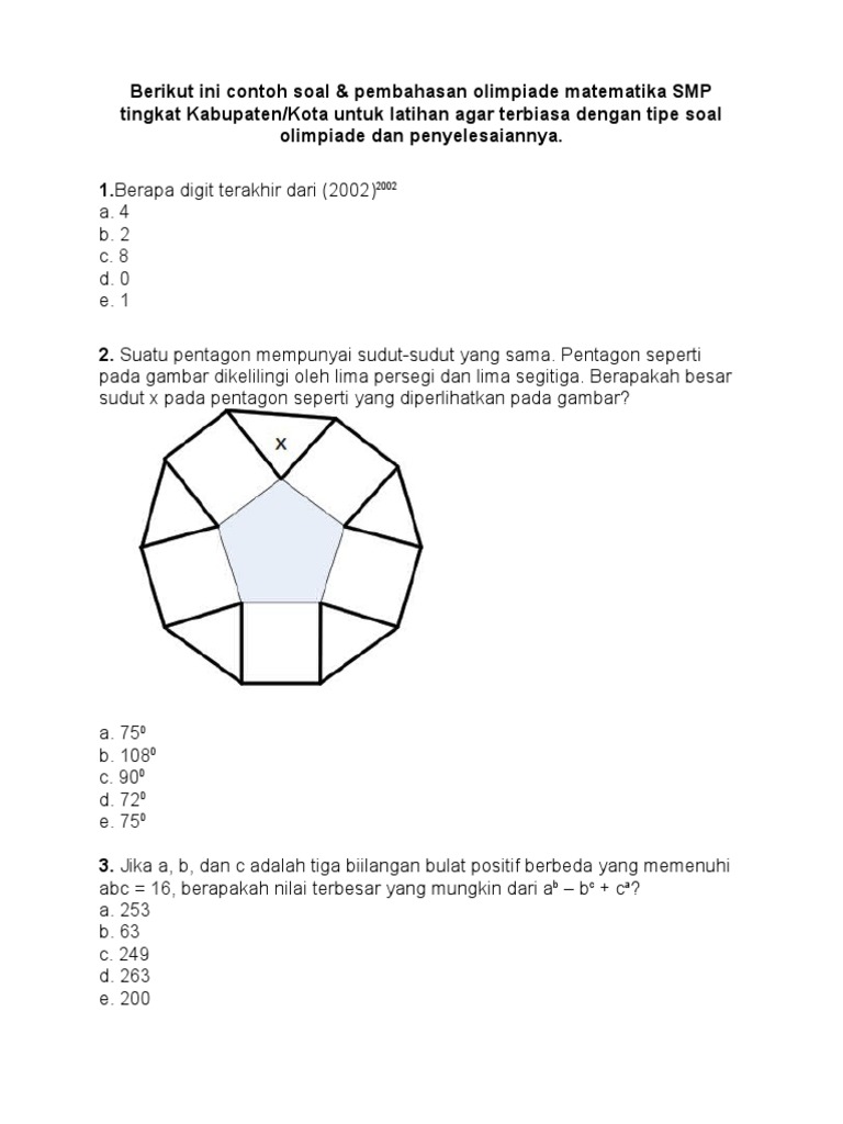 Contoh Soal Olimpiade Matematika SMP | PDF | Metode & Bahan Ajar