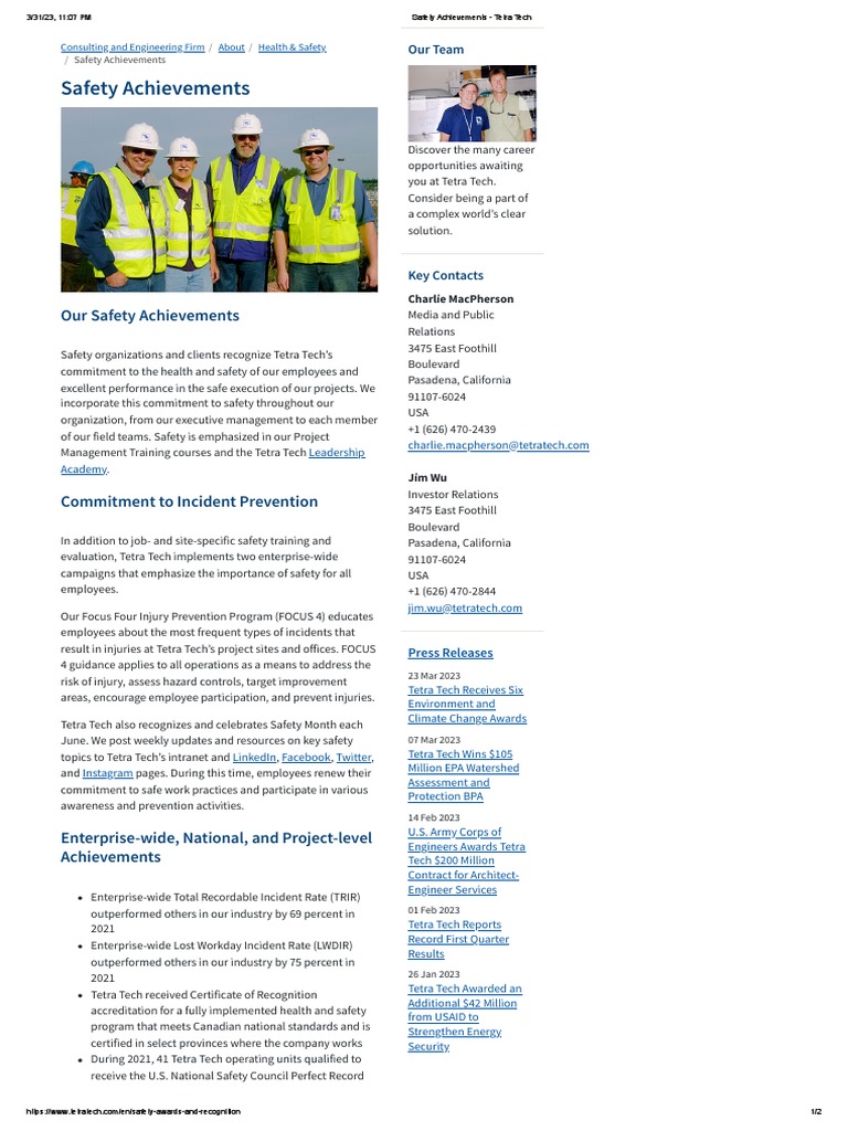 Safety Achievements - Tetra Tech | PDF