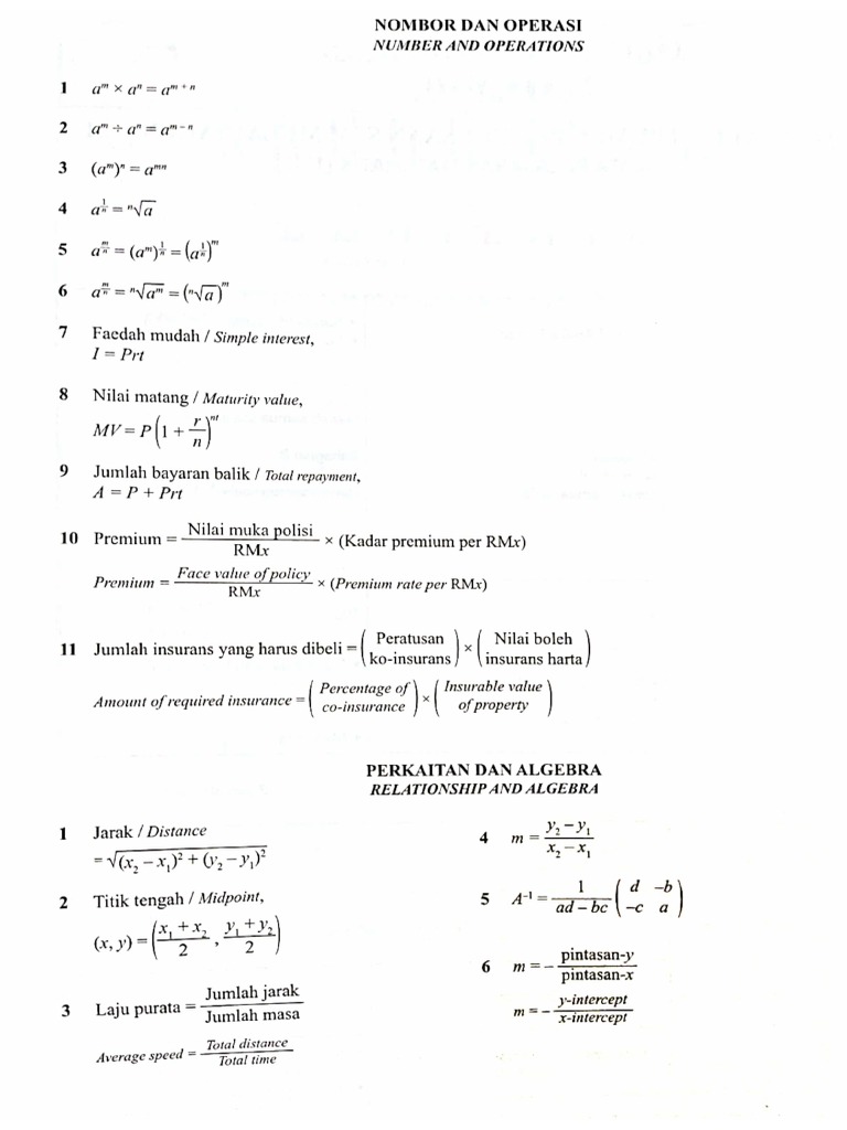 Rumus Math SPM KSSM | PDF