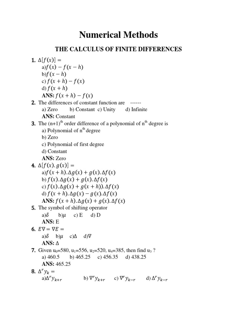 Numerical Methods MCQ's | PDF | Polynomial | Finite Difference