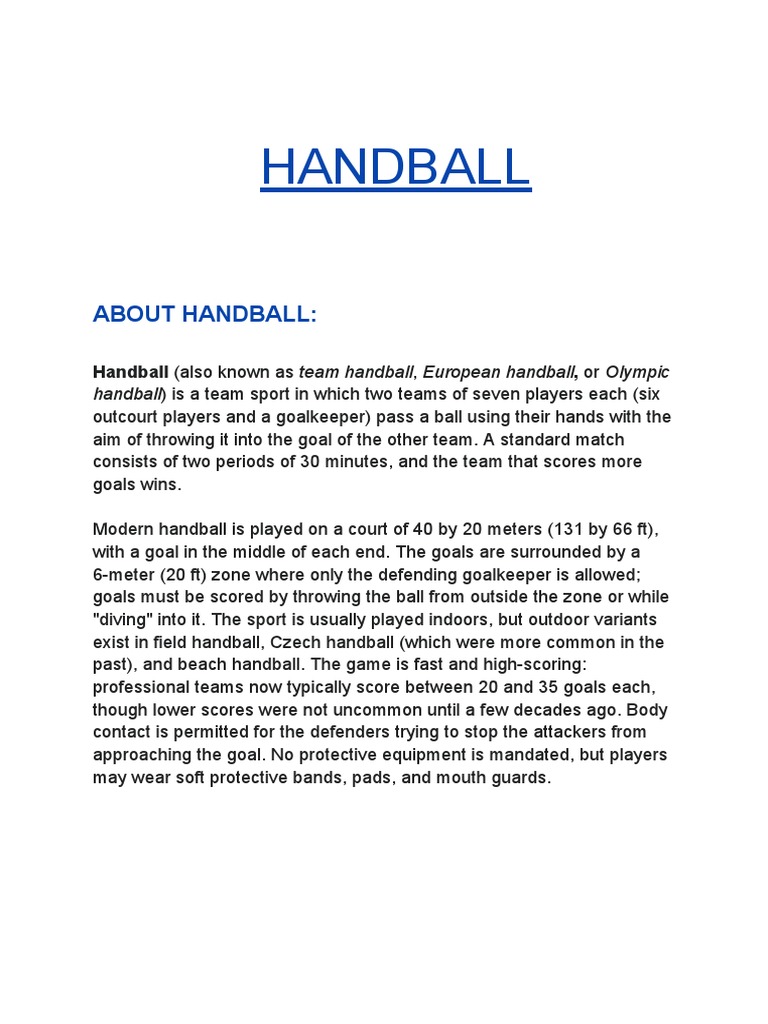 PE Handball | PDF | Sports Rules And Regulations | Athletic Sports