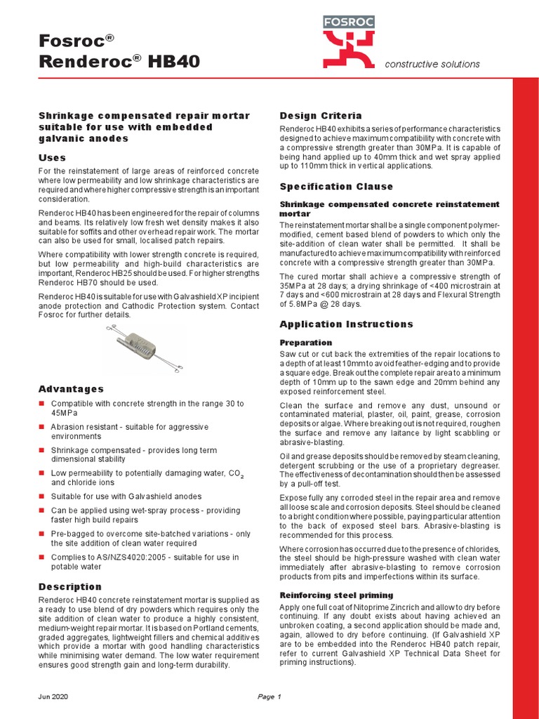 Renderoc HB40 TDS | Download Free PDF | Concrete | Strength Of Materials