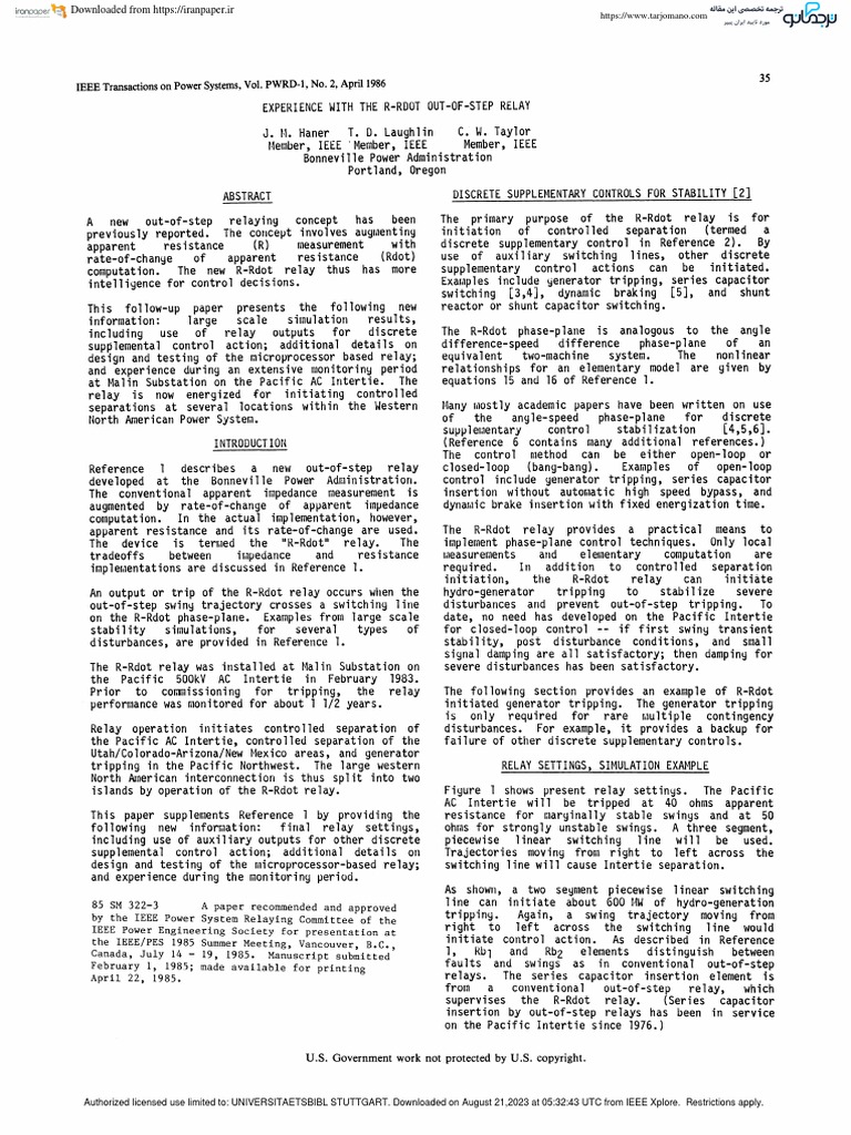 A New: IEEE Transactions Power Systems, Vol. PWRD-1, No. 2, April 1986 | PDF | Relay | Electric ...