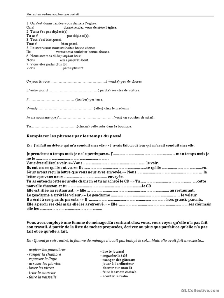 Exercices Sur Le Plus Que Parfait | PDF
