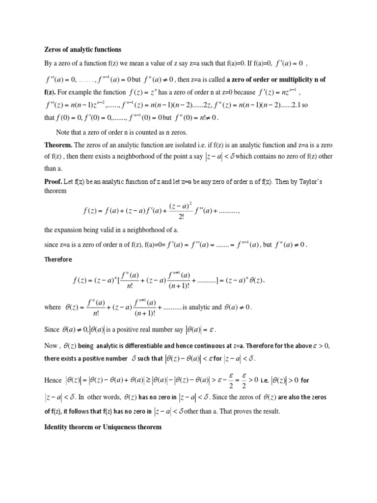 Analytic Functions in Complex Analysis | PDF | Analytic Function | Zero Of A Function
