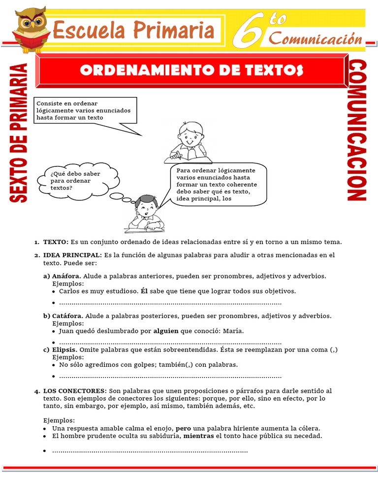 Ordenamiento de Textos para Sexto Grado | PDF