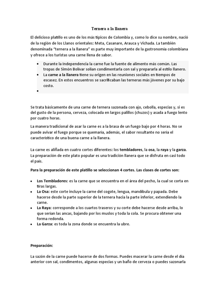 Ternera A La Llanera | PDF | Cocina latinoamericana | Alimentos