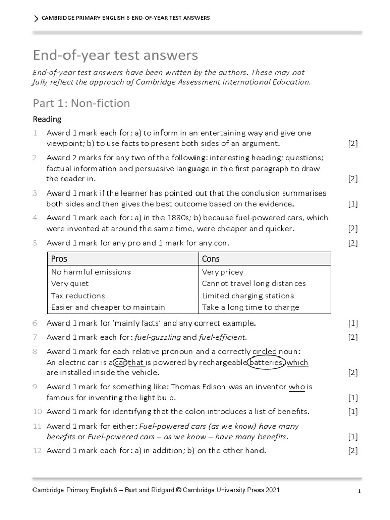 Pri Eng 2ed tr6 End of Year Test Ans | PDF | Car | English Language